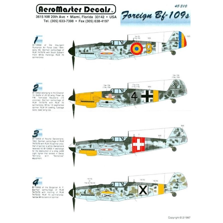 Aeromaster [AM48-310] Foreign Bf-109s, 1/48 – Model Matters