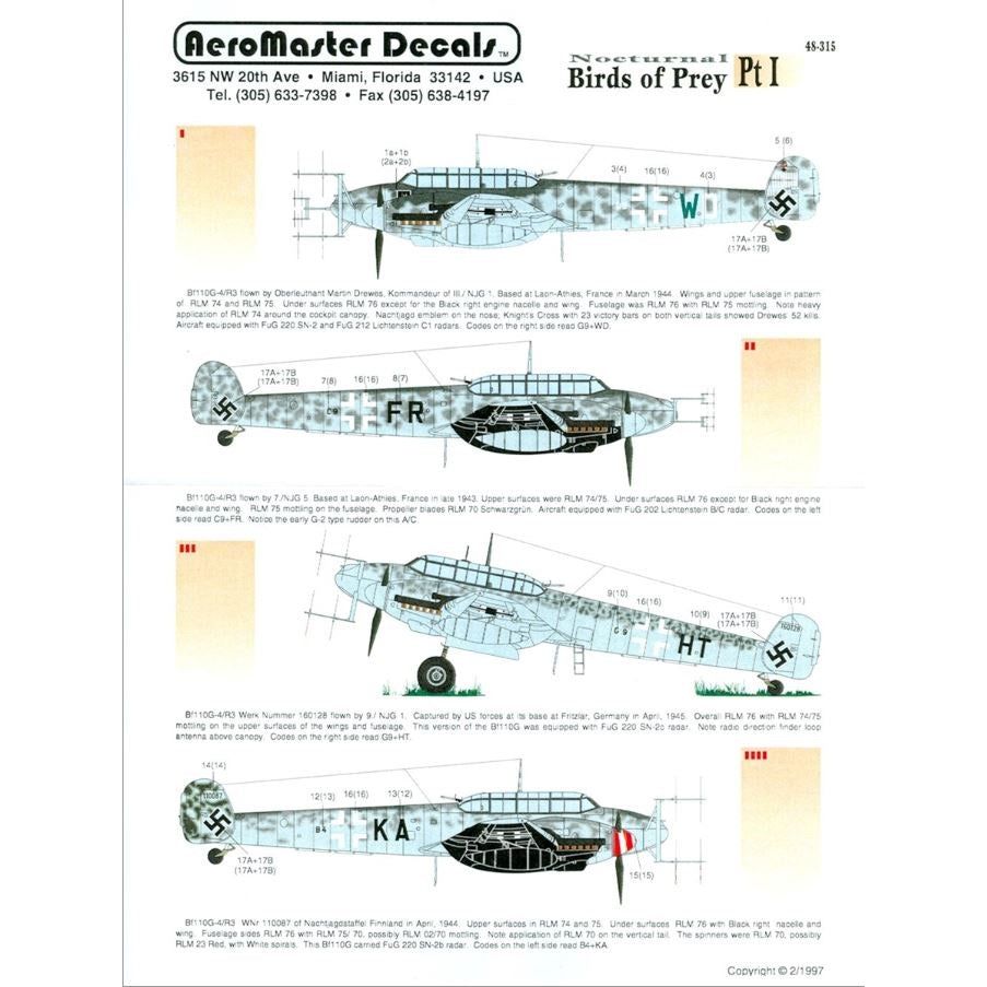 Aeromaster [AM48-315] Nocturnal Birds of Prey - Part 1 Bf-110, 1/48 ...