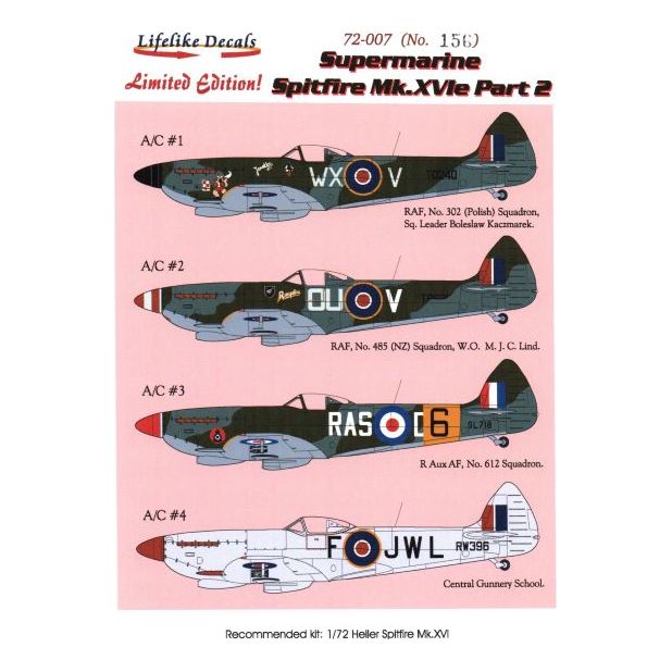 Lifelike [ LL72-007] Supermarine Spitfire Mk XVIe Pt 2, 1/72 – Model ...