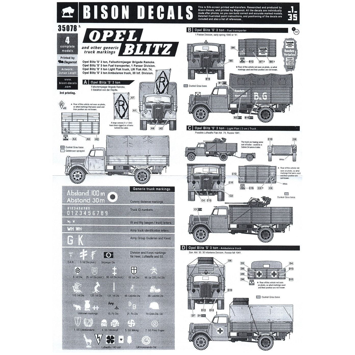 Bison Decals [BD35078] Opel Blitz S 3-ton truck, 1/35 – Model Matters