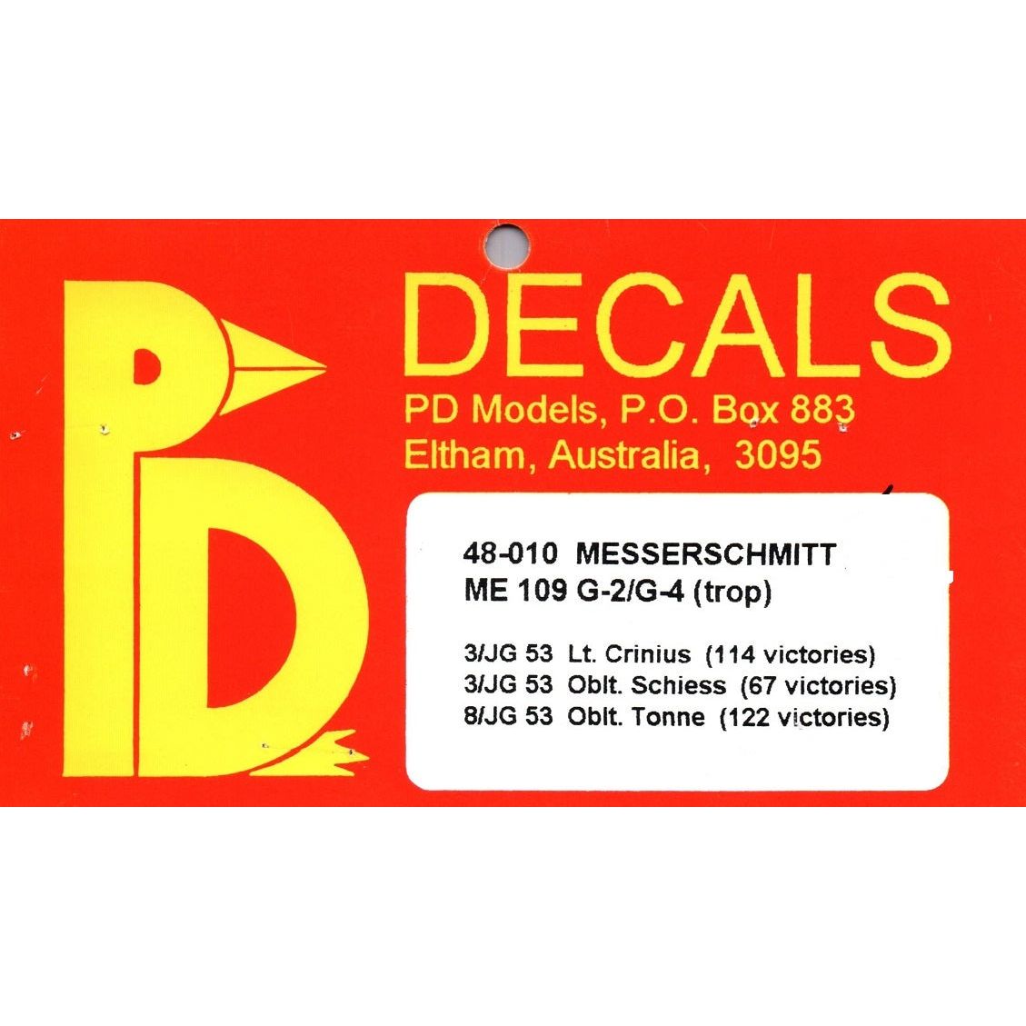 PD Decal [48-010] Messerschmitt Bf-109G-2/G-4 (trop), 1/48 – Model Matters