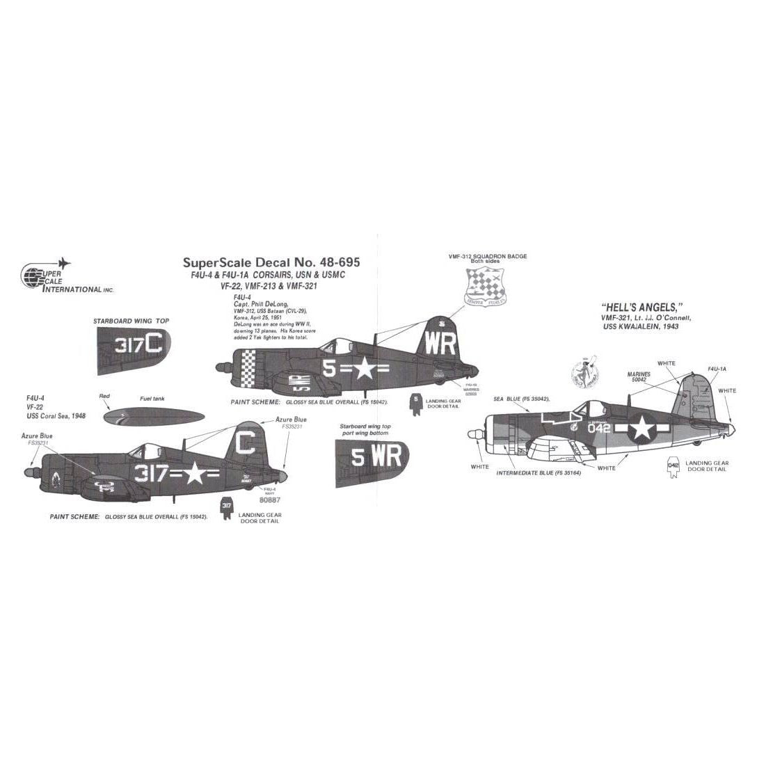 Superscale [MD48-695] F4U-1A/-4 Corsairs VF-22, VMF-312 & VMF-321, 1/4 ...